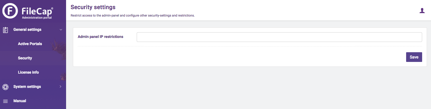 Security settings | FileCap