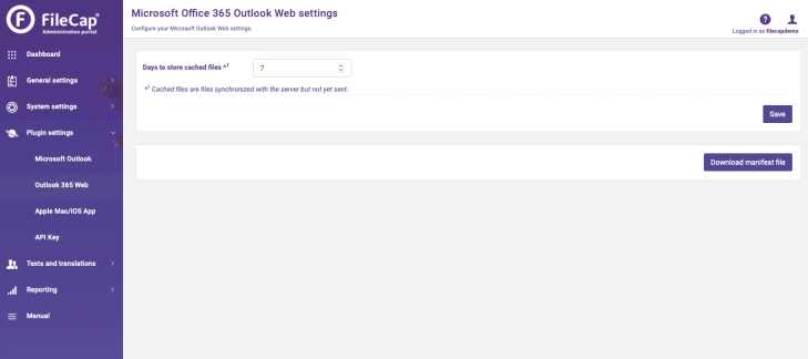Plugin settings Office365 Web | FileCap